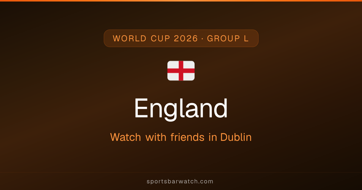 Watch England World Cup 2026 in Dublin — 1 bars — SportsBarWatch